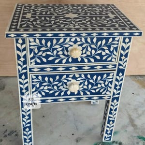 Bone Inlay Bedside Table, Handmade Blue Bone Inlay End Table,night ...