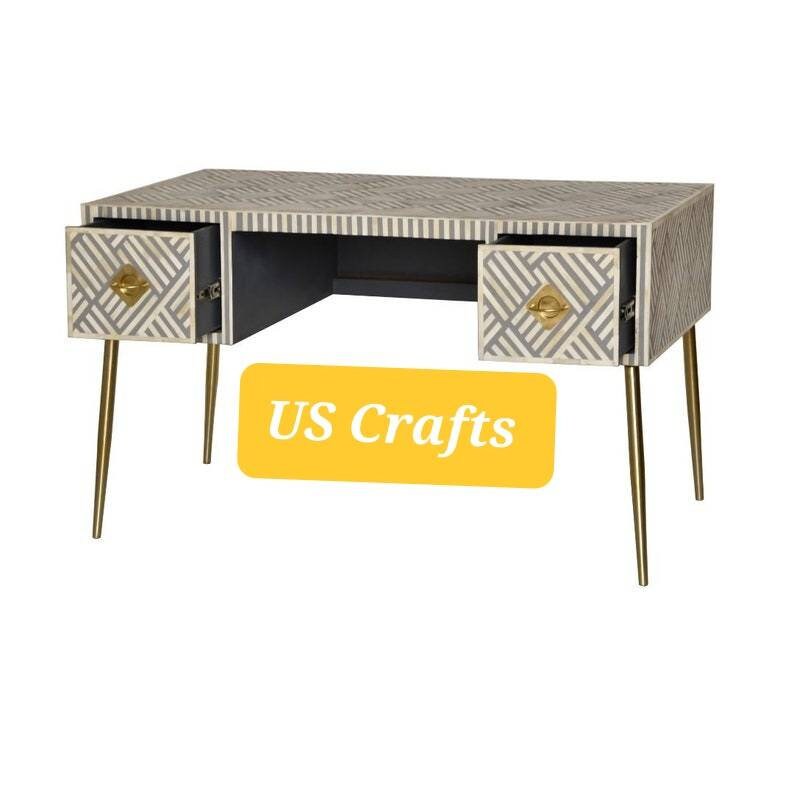 Bone Inlay Optical Desk, Black Bone Inlay Optical Table Console, Bone ...