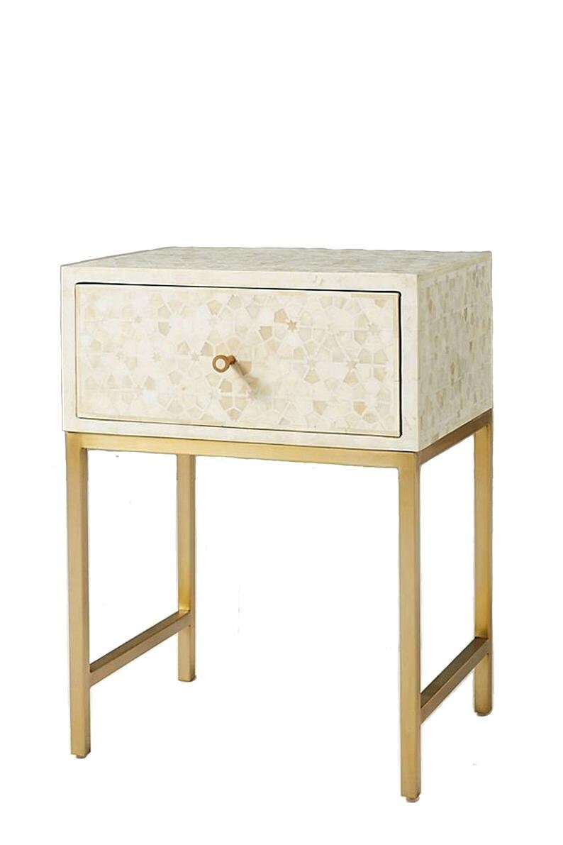 Bone Inlay Geometric Design Bedside Table Off-white Bone - Etsy