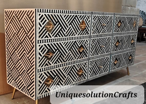 Bone Inlay Optical Design 9 Drawers Chest of Drawers Black Bone Inlay Optical Design 9 Drawers Dresser Table Storage Unit Etsy