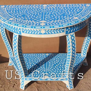 Bone Inlay Floral Pattern Half Round Console Table With Single Drawer ...
