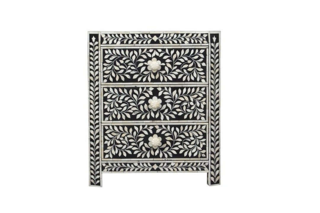 Bone Inlay Bedside Chest/bone Inlay Table With Drawers/handmade End ...