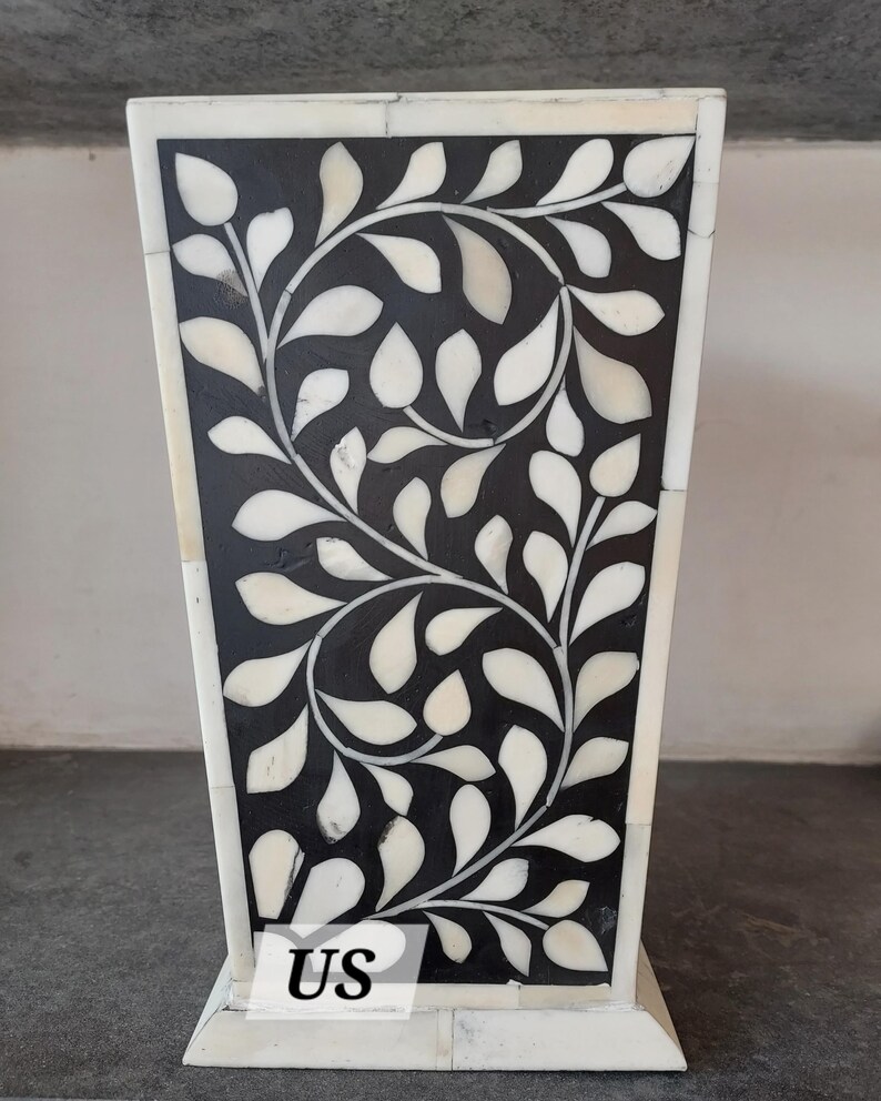 Bone Inlay Handmade Floral Pattern Black Vases, Handmade Bone Inlay ...