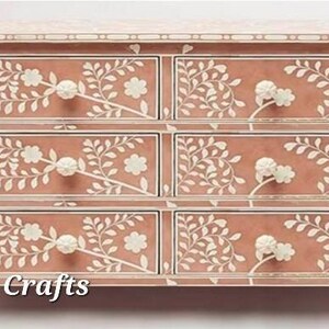 Bone Inlay Wooden Modern Floral Design Chest of Drawers Table Baby Pink ...