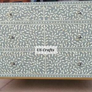 Bone Inlay Floral Design Chest of 3 Drawers Grey, Bone Inlay Floral ...