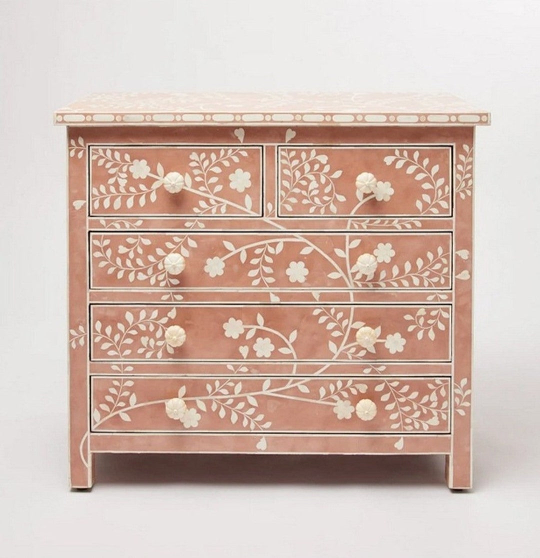 Bone Inlay Wooden Modern Floral Design Chest of Drawers Table - Etsy