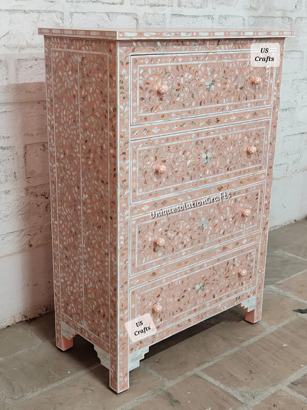 Mother of Pearl Tallboy Dresser Pink, Mother of Pearl Floral Design ...