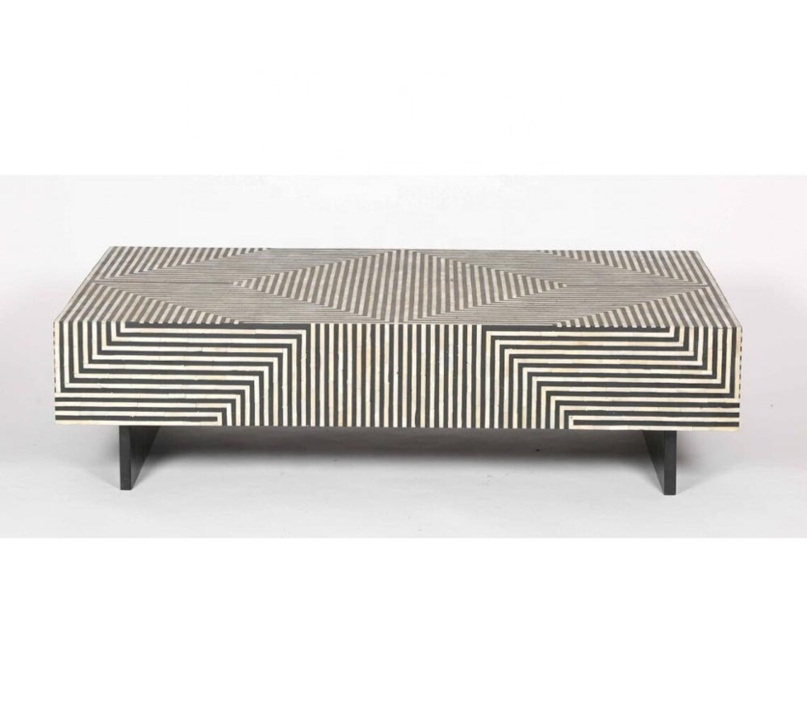 Bone Inlay Stripe Design Center Table Black, Bone Inlay Stripe Design ...