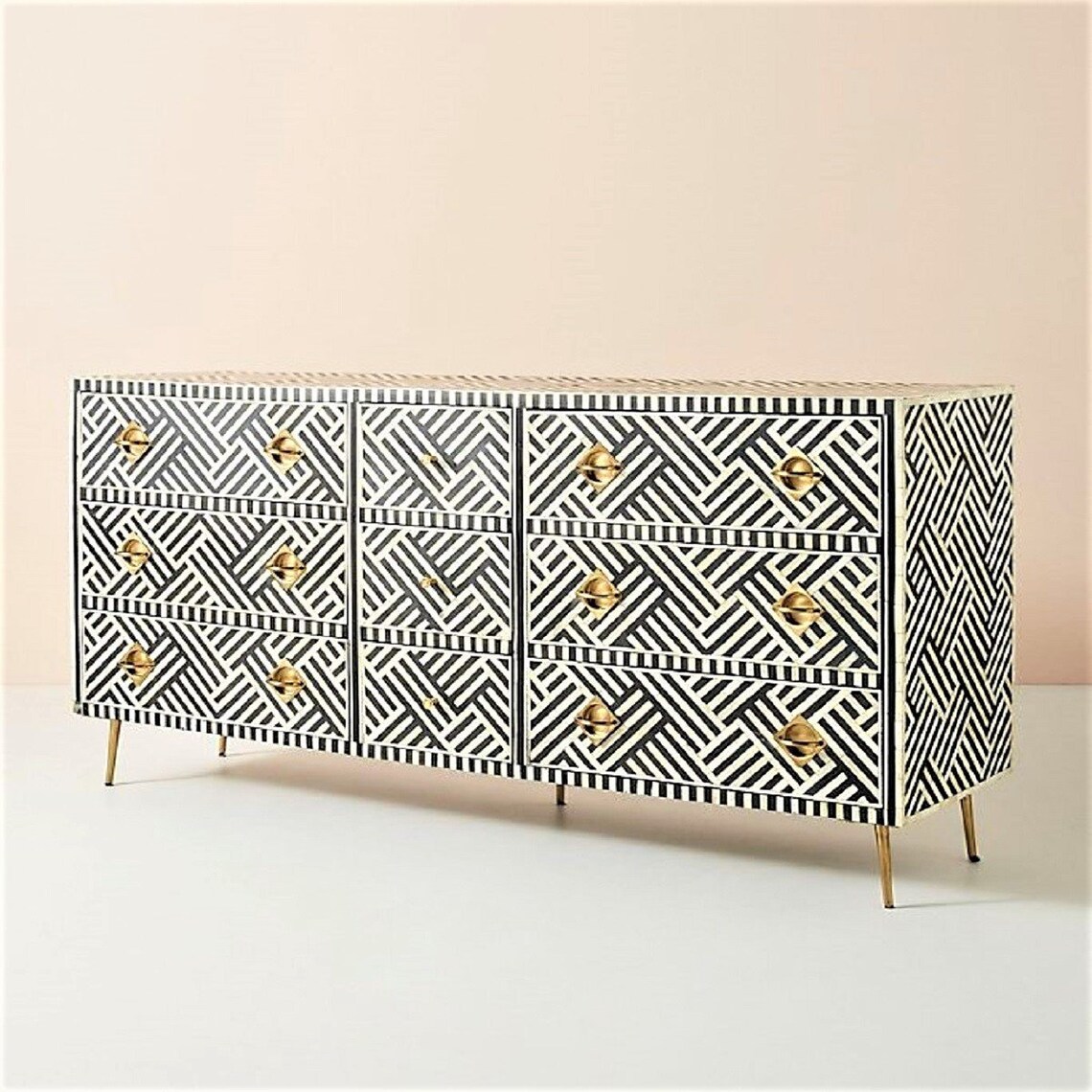 Bone Inlay Optical Design 9 Drawers Chest of Drawers Black - Etsy