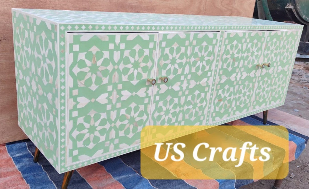Bone Inlay Moroccan Media Cabinet, Bone Inlay Media Console, Bone Inlay ...