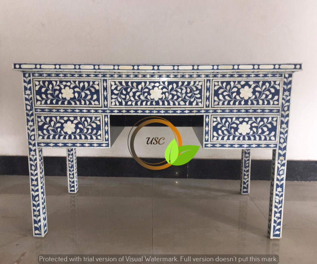 Bone Inlay Console Table Blue,bone Inlay Study Table Blue,bone Inlay ...