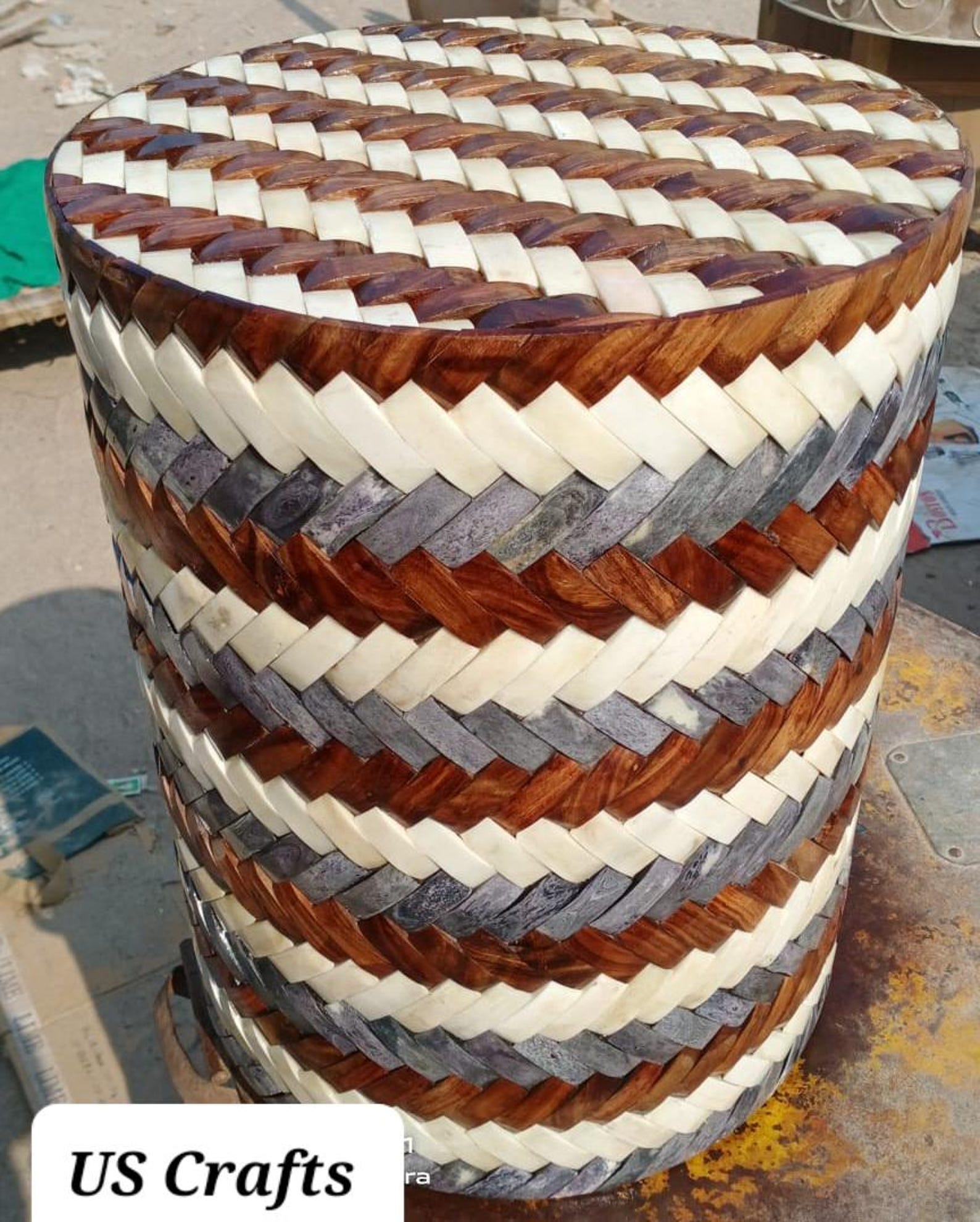 Bone Inlay Round End Table , Bone/teak Wood Inlay Side Table , Bone ...