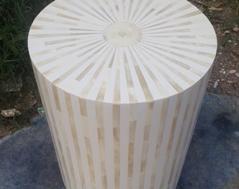 Bone Inlay Stripe Design Round End Table, Bone Inlay Side Table, Bone ...