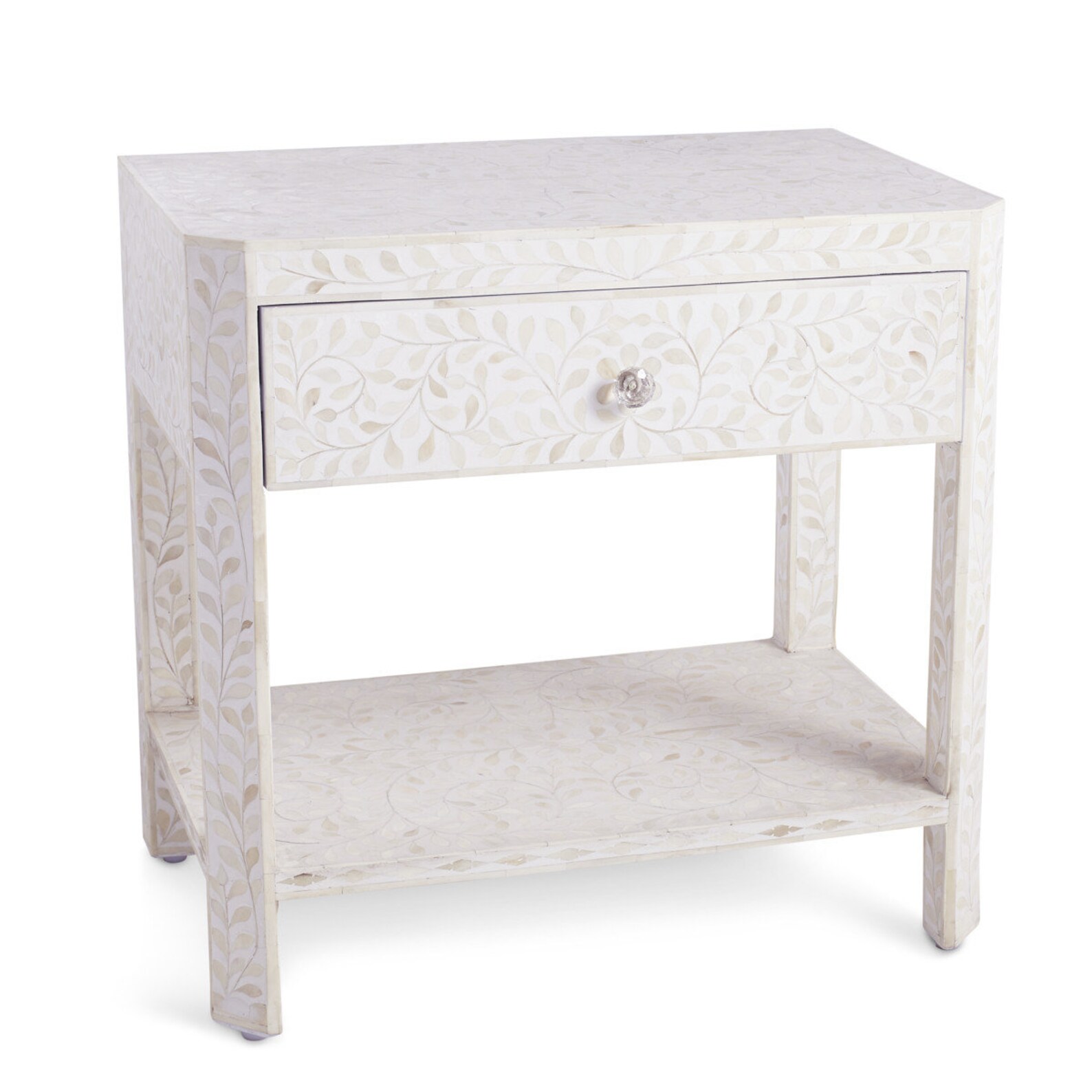 Bone Inlay Bedside Table With Shelf Blue Bone Inlay - Etsy