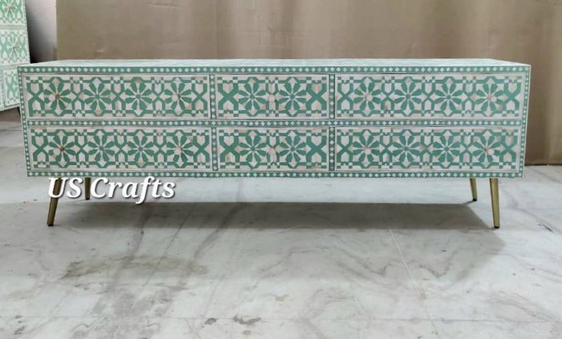 Bone Inlay Moroccan Design Media Consolebone Inlay Optical - Etsy