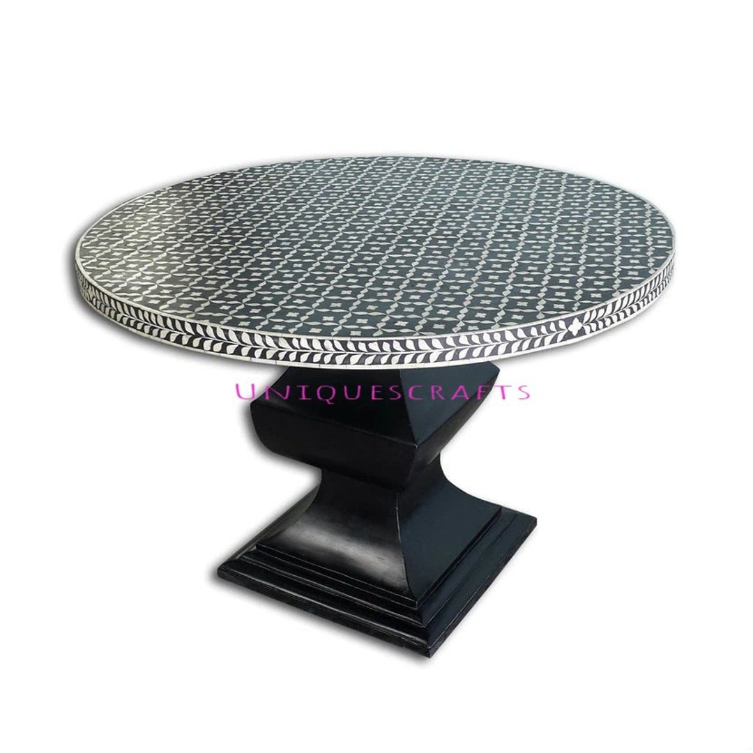 Bone Inlay Solid Wood Round Pedestal Dining Table Handcrafted,beautiful ...