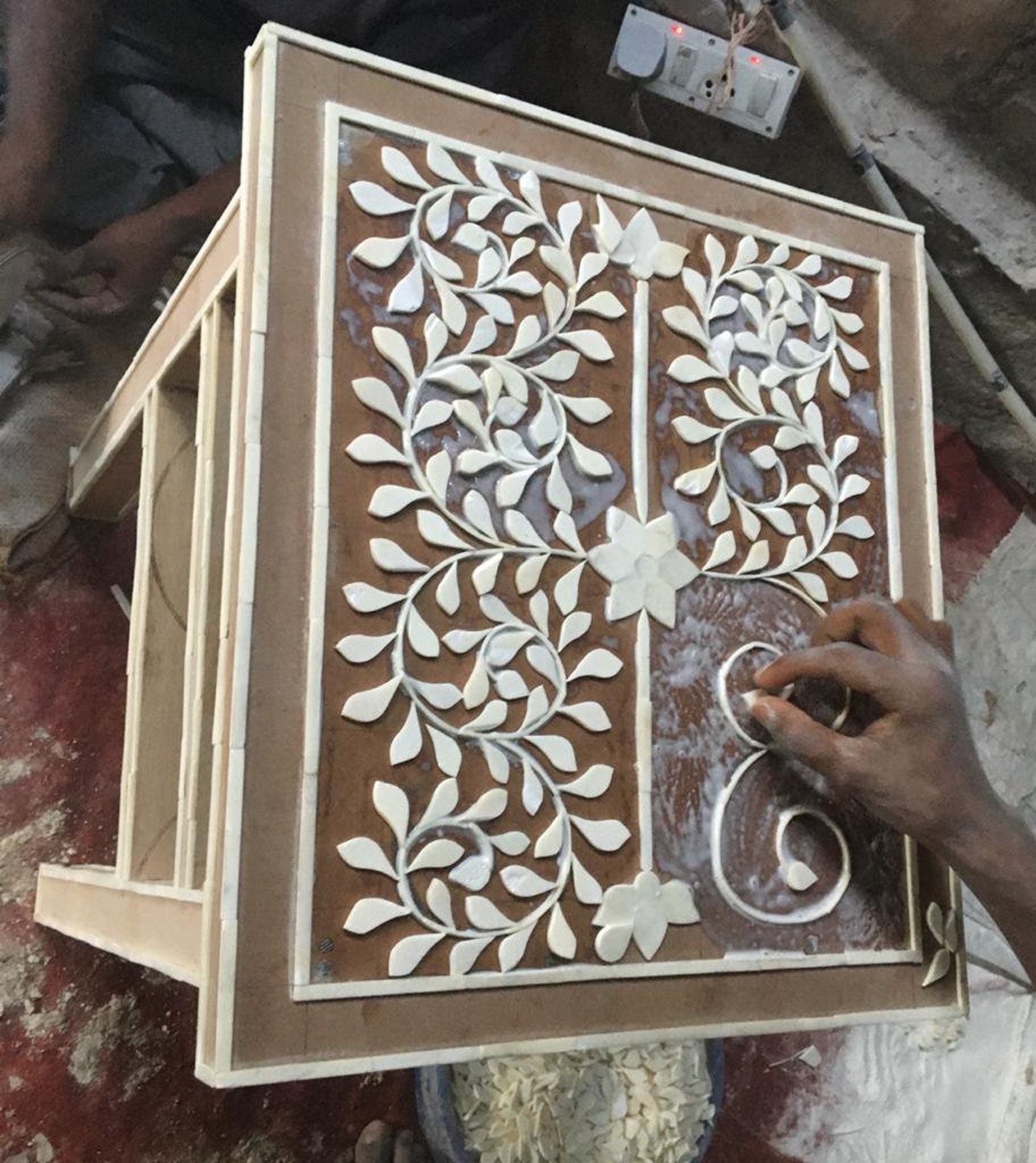 Bone Inlay Bedside Table, Handmade Blue Bone Inlay End Table,night ...