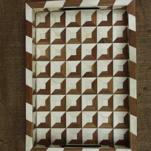 Wooden Inlay Tray, Wood Inlay Geometric Design Platter, Handmade Tray ...