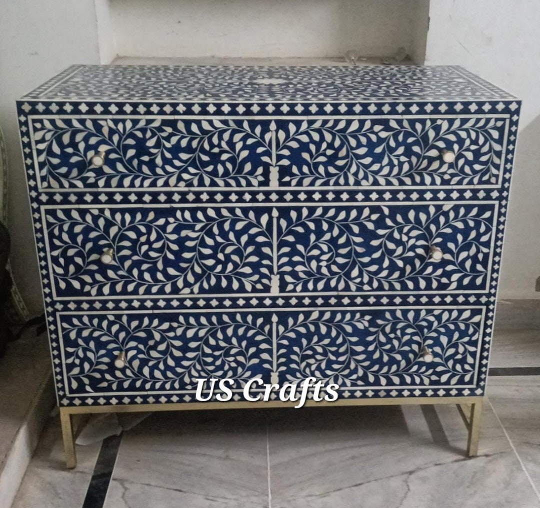 Bone Inlay Floral Design Chest of 3 Drawers , Bone Inlay Floral Design ...