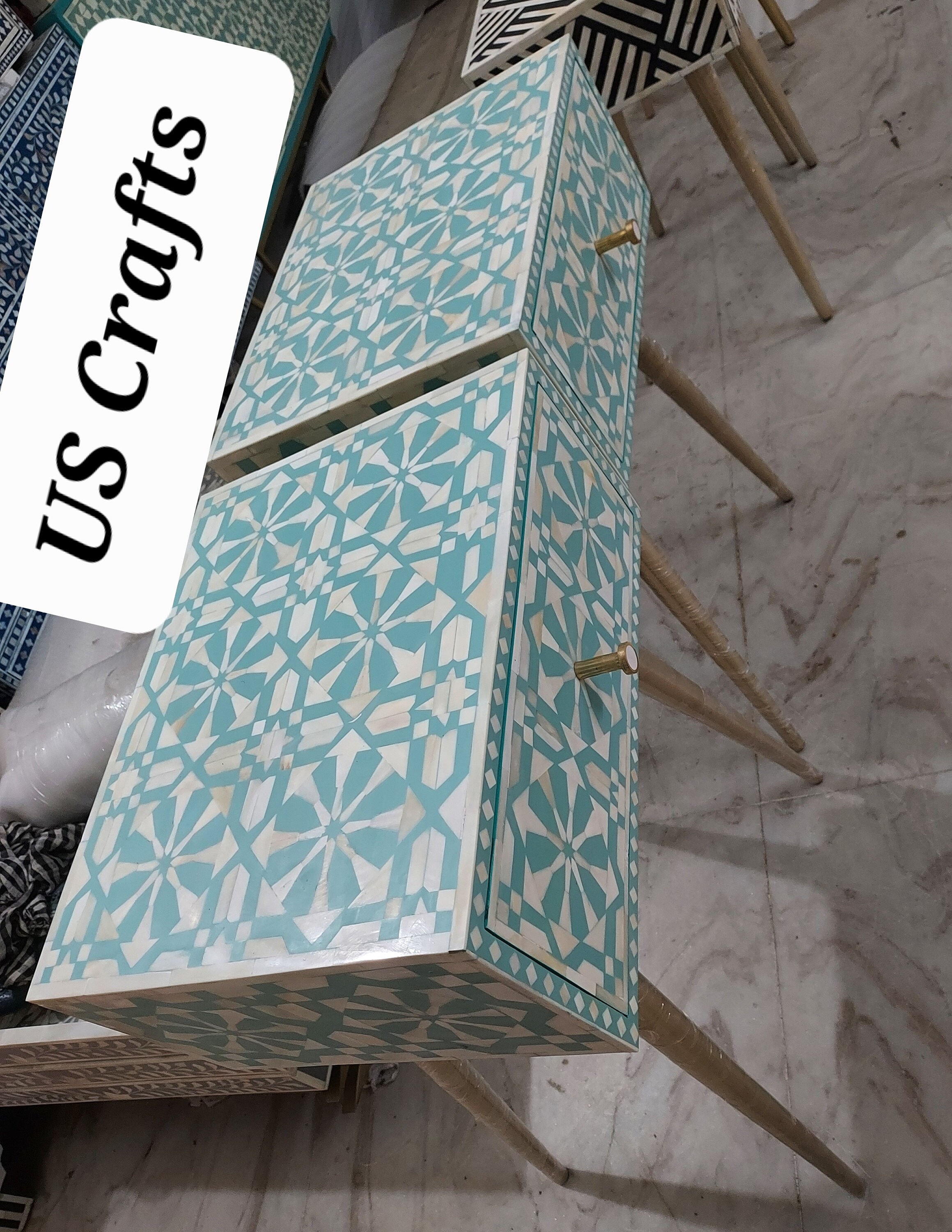 Bone Inlay Moroccan Design Bedside Table Slate Green Bone - Etsy