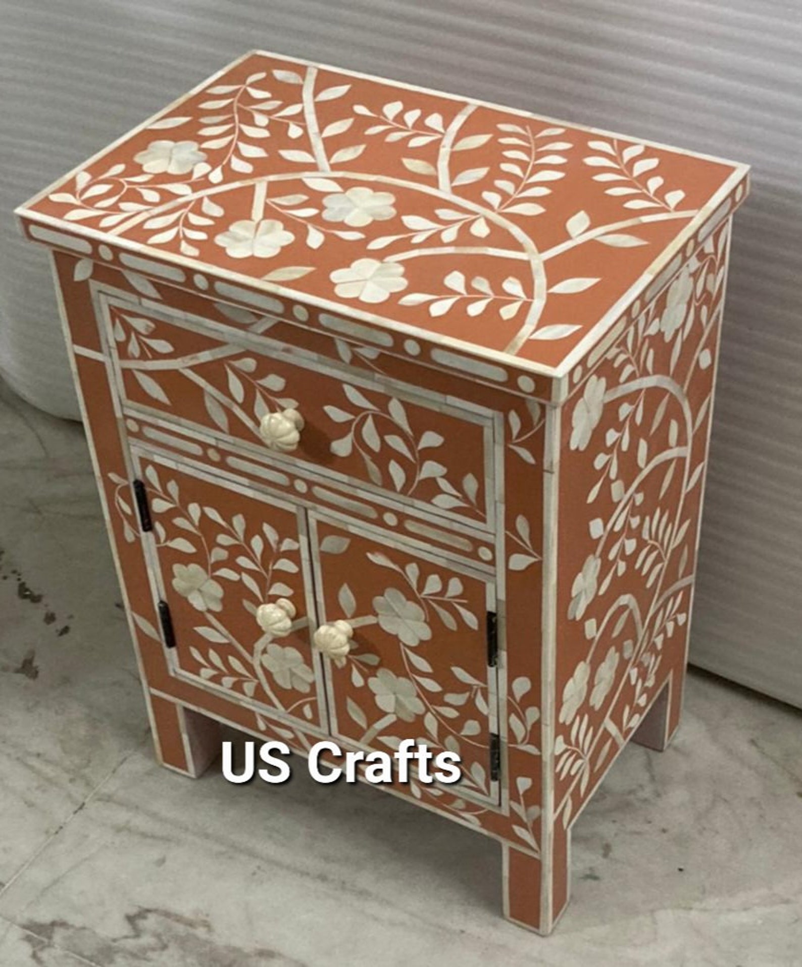 Bone Inlay Wooden Modern Floral Pattern Bedside Table Baby - Etsy