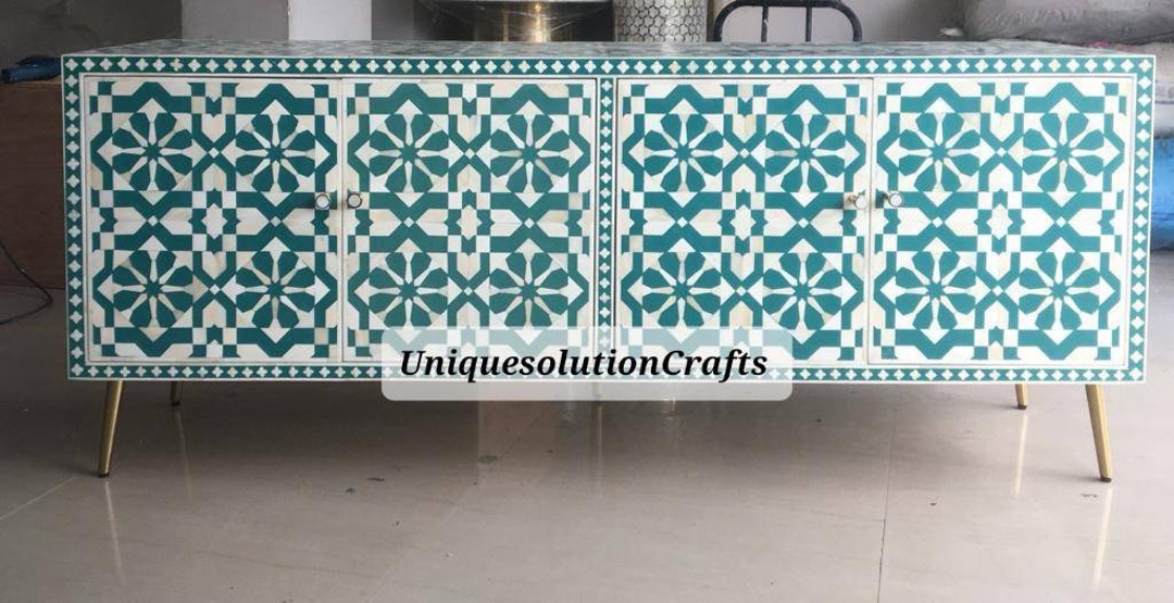Bone Inlay Moroccan Media Cabinet, Bone Inlay Media Console, Bone Inlay ...