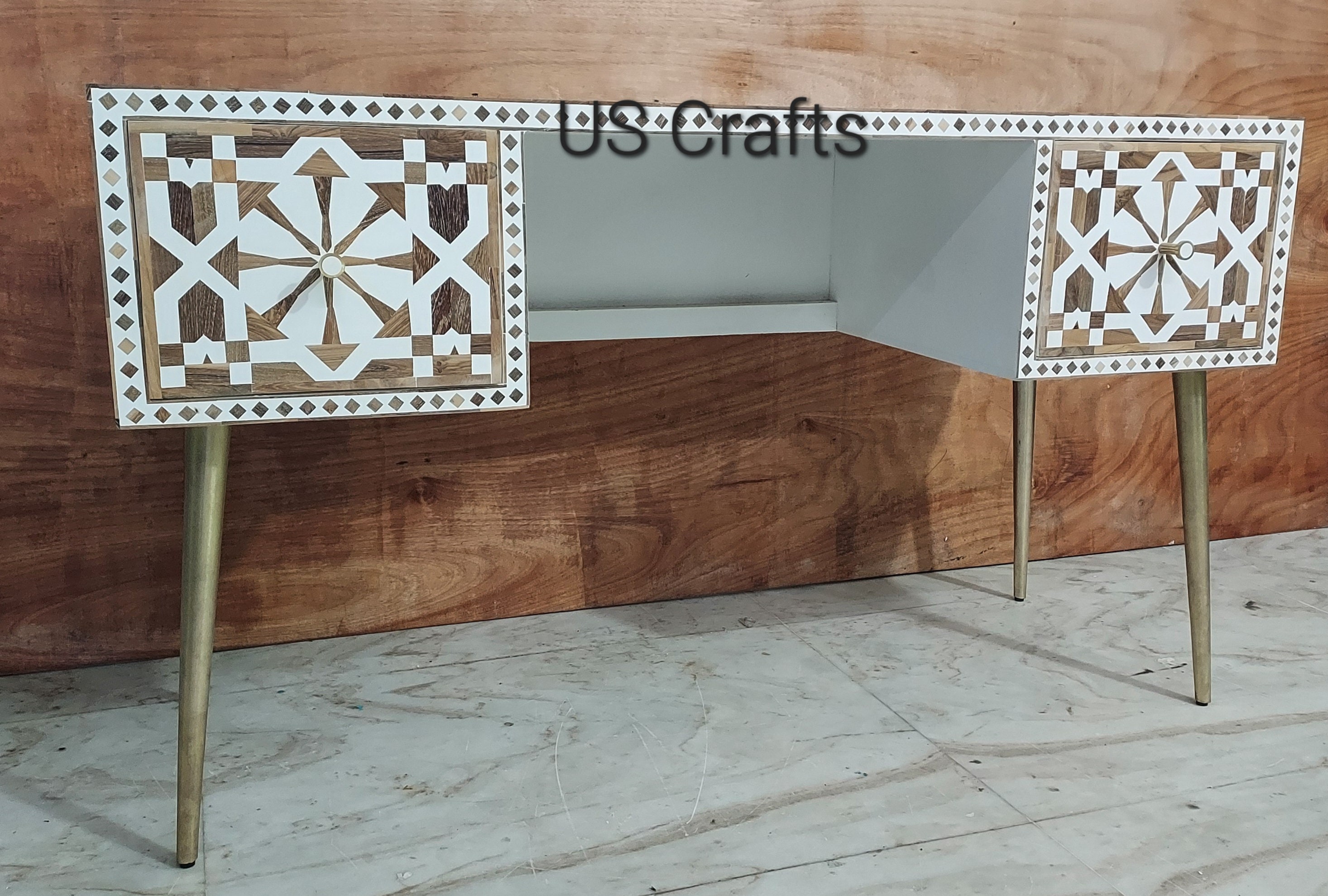 Wood Inlay Work Desksustainable Wood Inlay Table Consolewood - Etsy