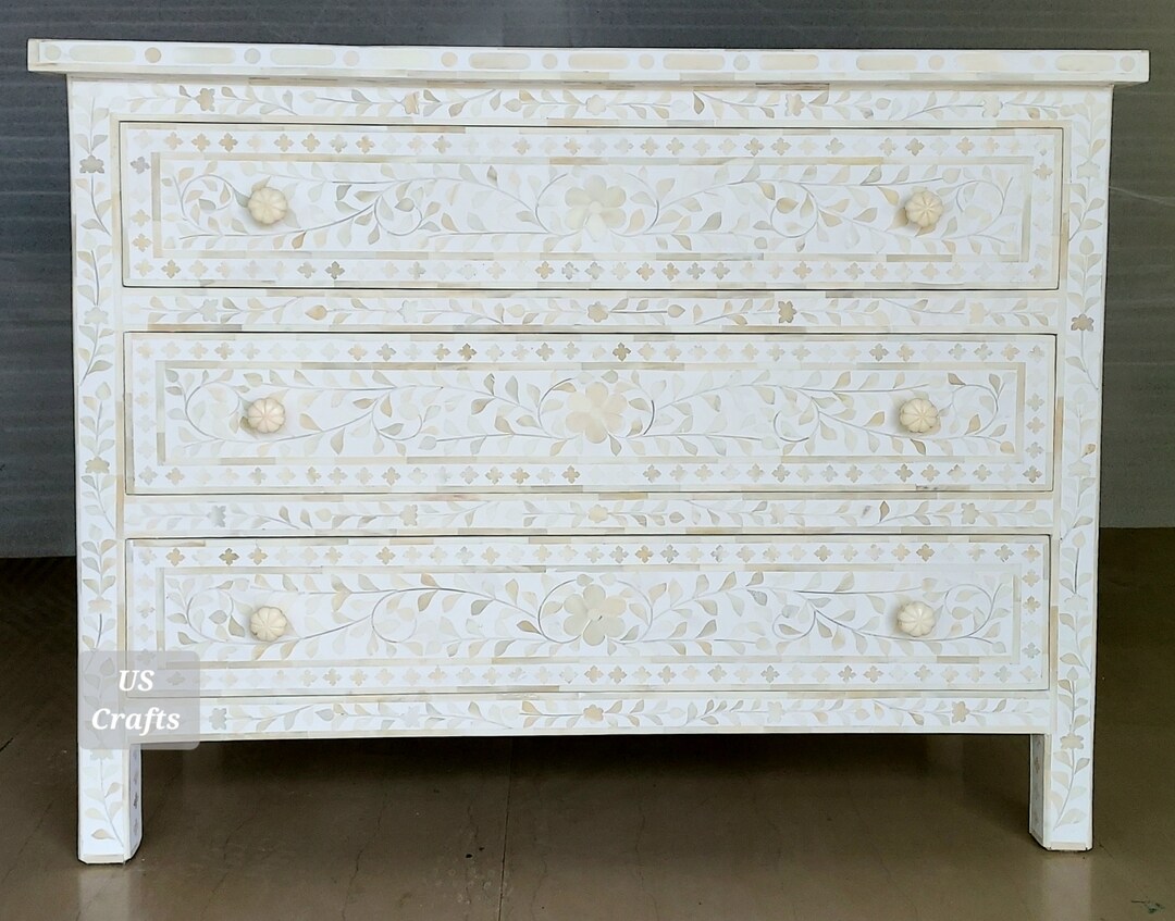 Bone Inlay Chest of Drawers,mother of Pearl Inlay Commode ,floral ...