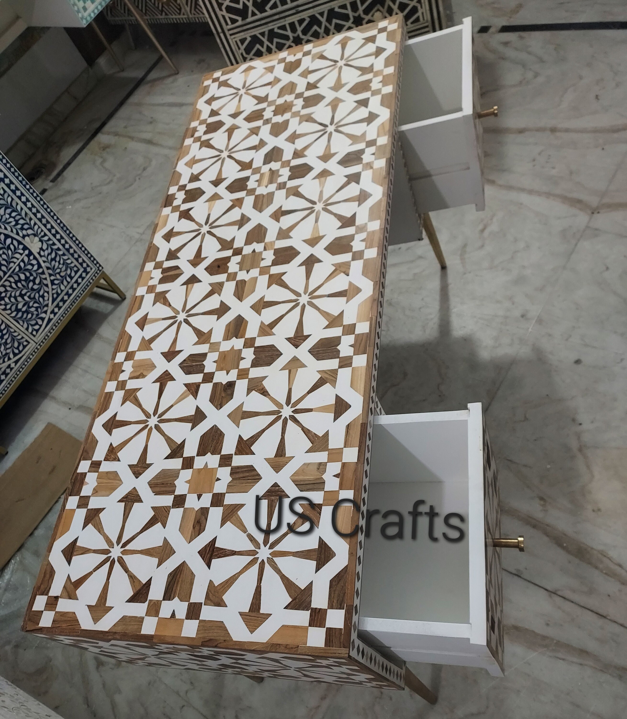 Wood Inlay Work Desksustainable Wood Inlay Table Consolewood - Etsy