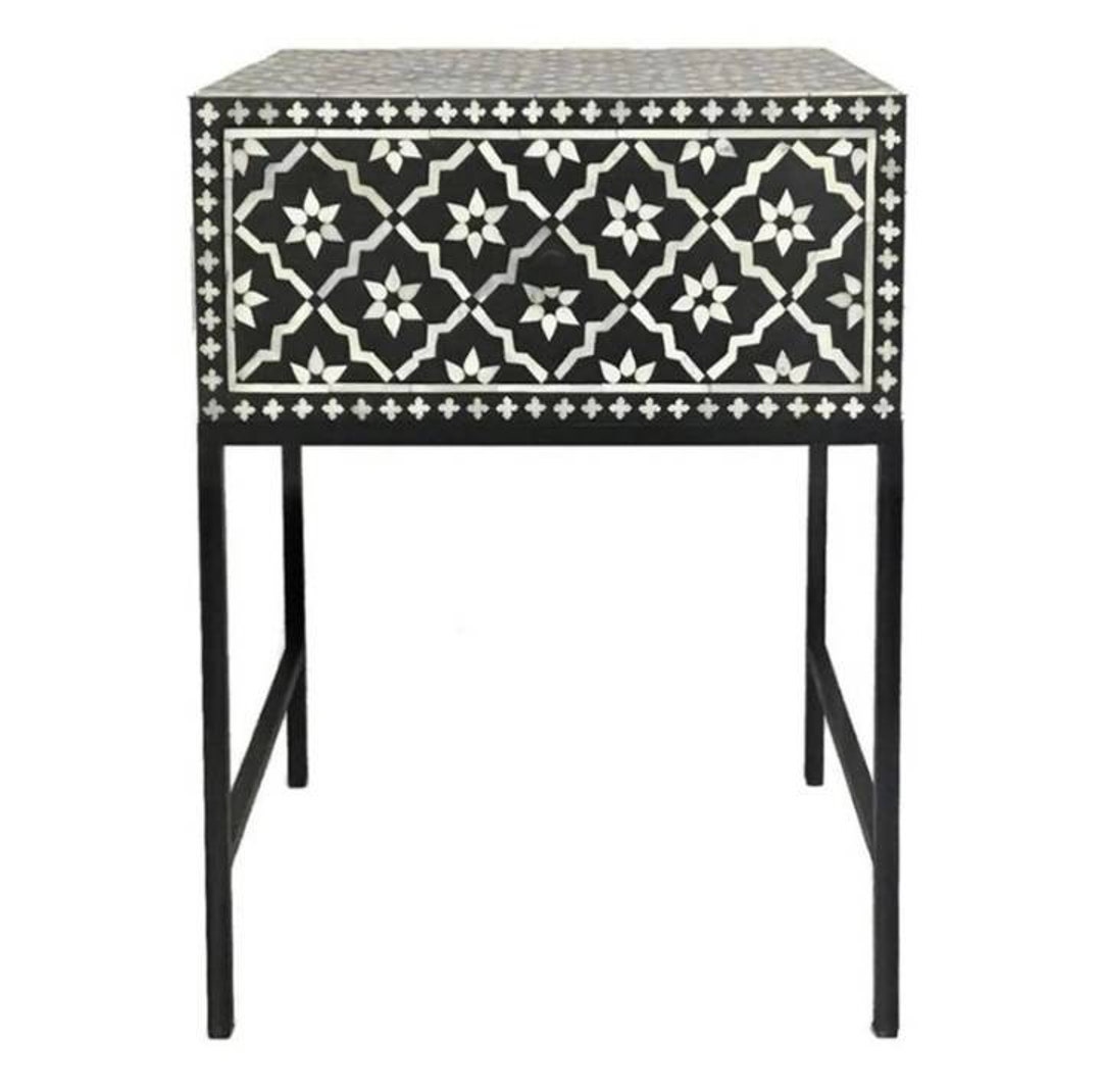 Bone Inlay Bedside Table Black, Bone Inlay Nightstand Black, Bone Inlay ...