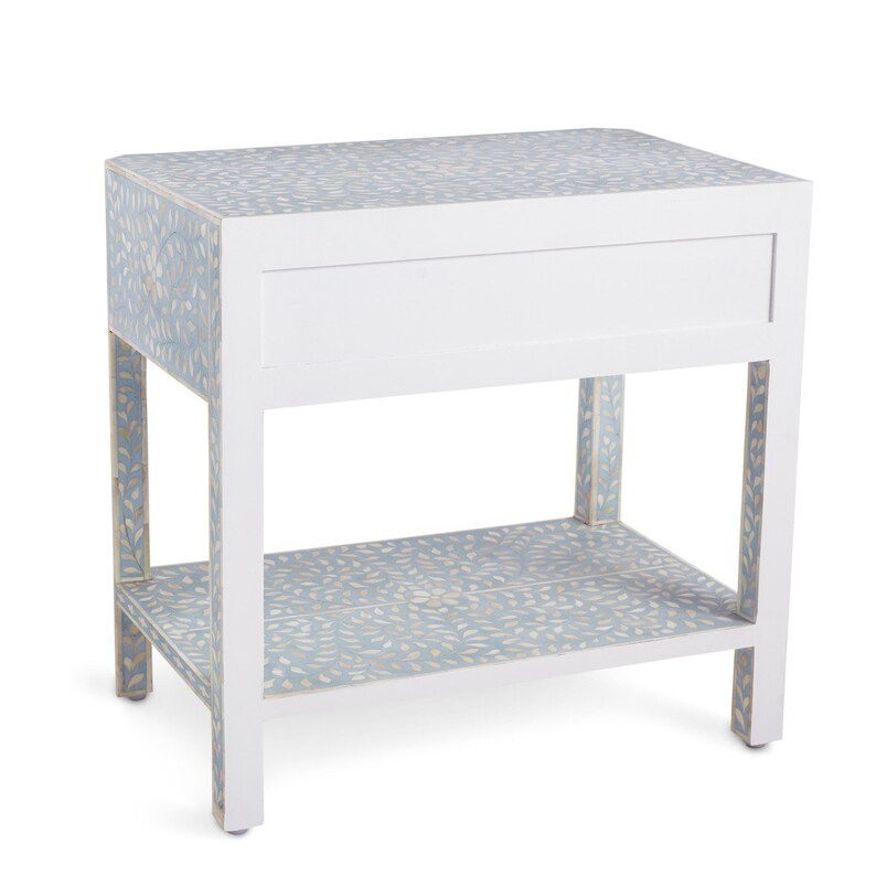 Bone Inlay Bedside Table With Shelf Blue Bone Inlay - Etsy