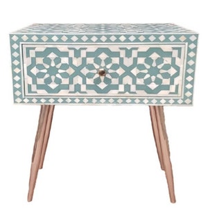 Bone Inlay Moroccan Design Bedside Table Slate Green Bone - Etsy