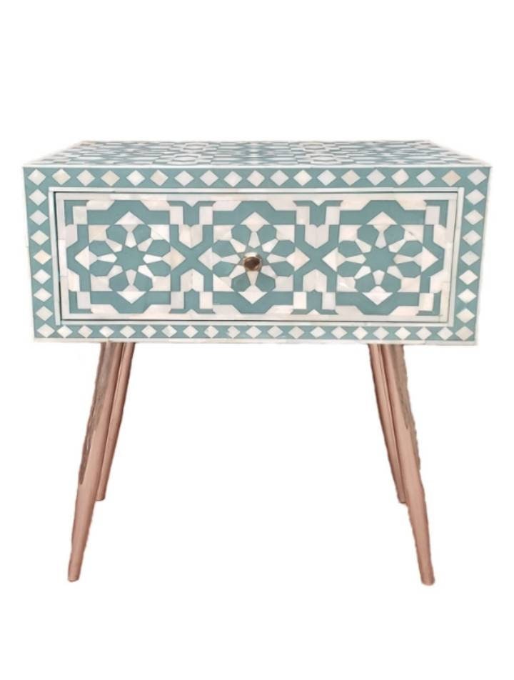 Bone Inlay Moroccan Design Bedside Table Slate Green Bone - Etsy