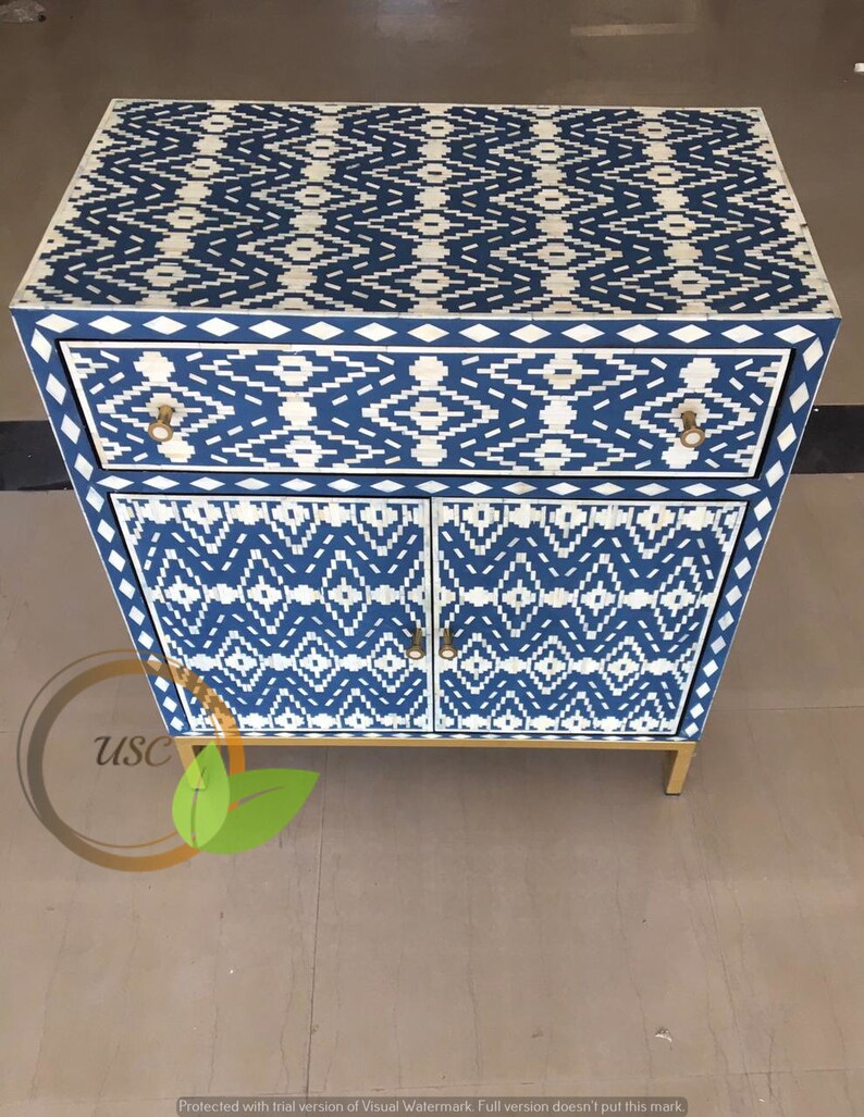 Bone Inlay Ikat Design Entryway Cabinet Indigo Blue Bone - Etsy