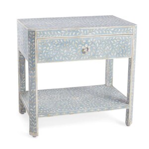 Bone Inlay Bedside Table With Shelf Blue Bone Inlay - Etsy