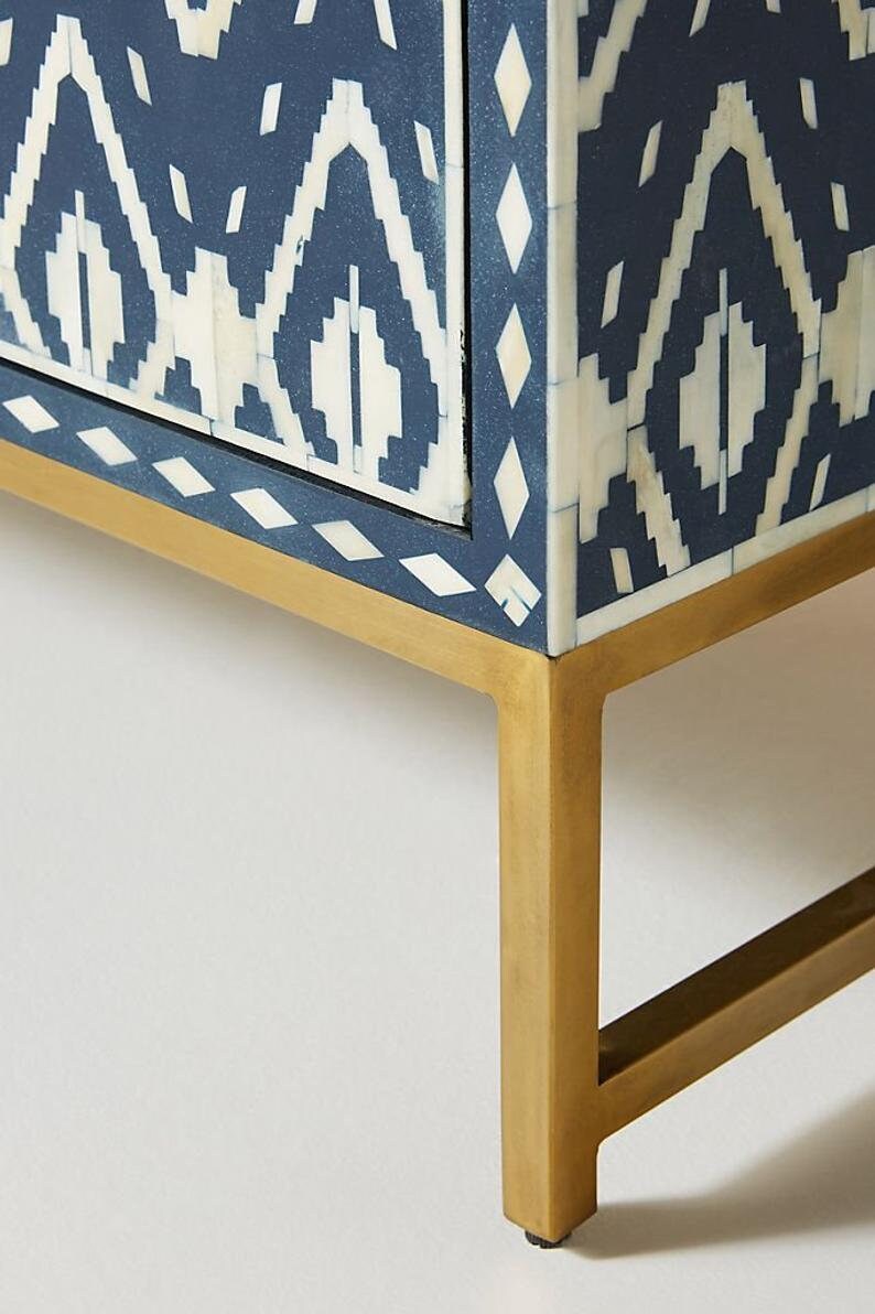 Bone Inlay Ikat Design Entryway Cabinet Indigo Blue Bone - Etsy
