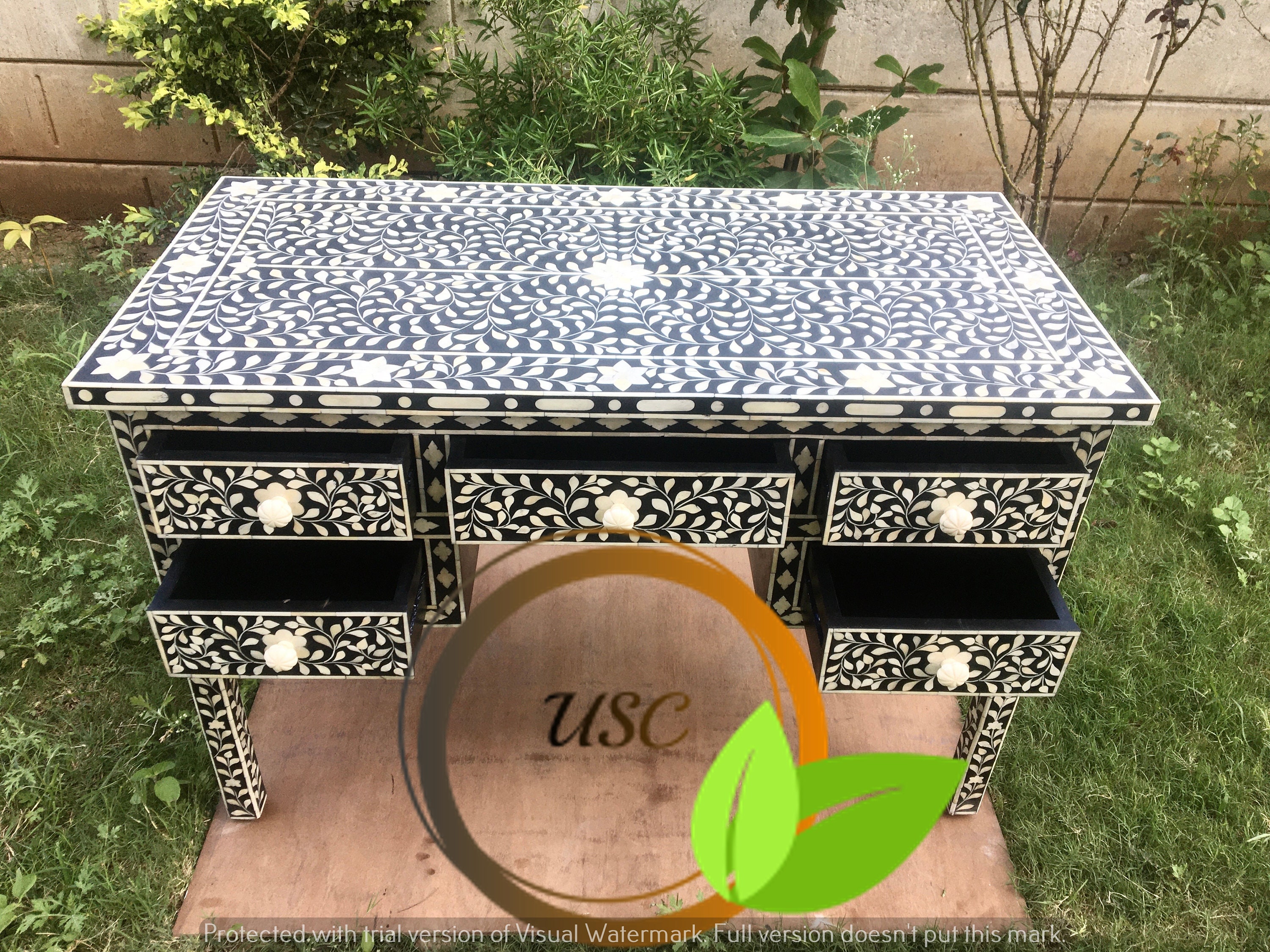 Bone inlay console table BlackBone inlay Study Table | Etsy