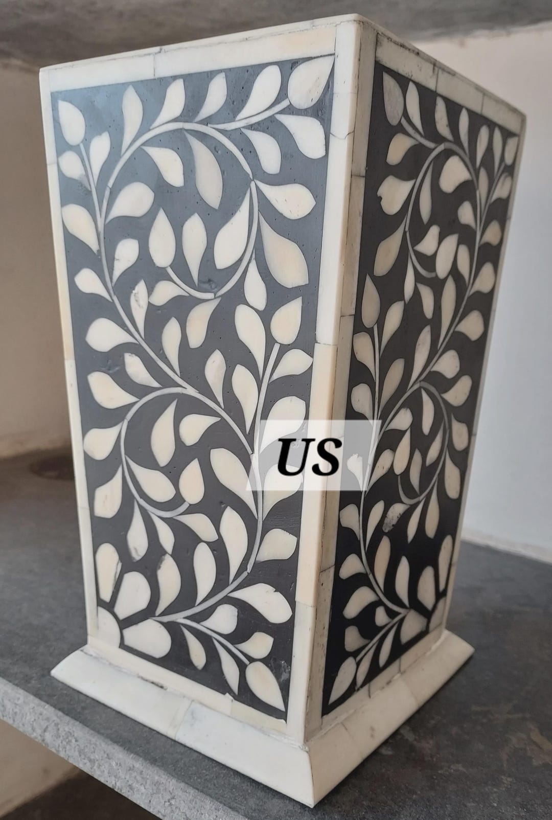 Bone Inlay Handmade Floral Pattern Black Vases, Handmade Bone Inlay ...