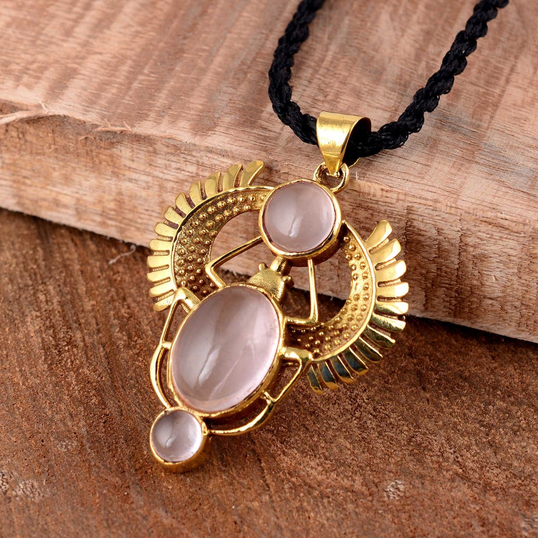 Rose Quartz Scarab Necklace, , Pink Scarab Pendant, Egyptian Beetle ...