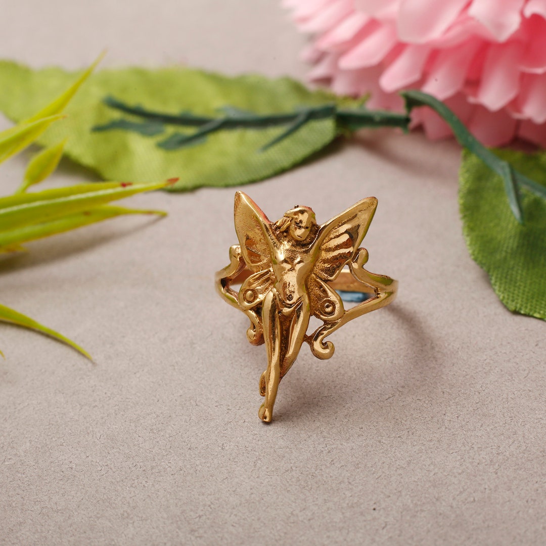 Angel Gold Ring, Fairy Ring, Handmade Ring, Brass Jewelry, Vintage ...