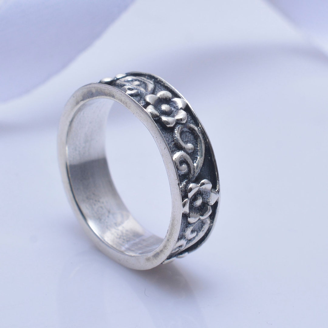 Sterling Silver Ring, Flower Band Ring ,wedding Band, Anniversary Ring ...