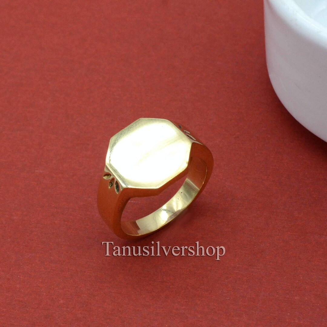 Handmade Brass Octagon Signet Ring, Engravable Vintage Style - Etsy