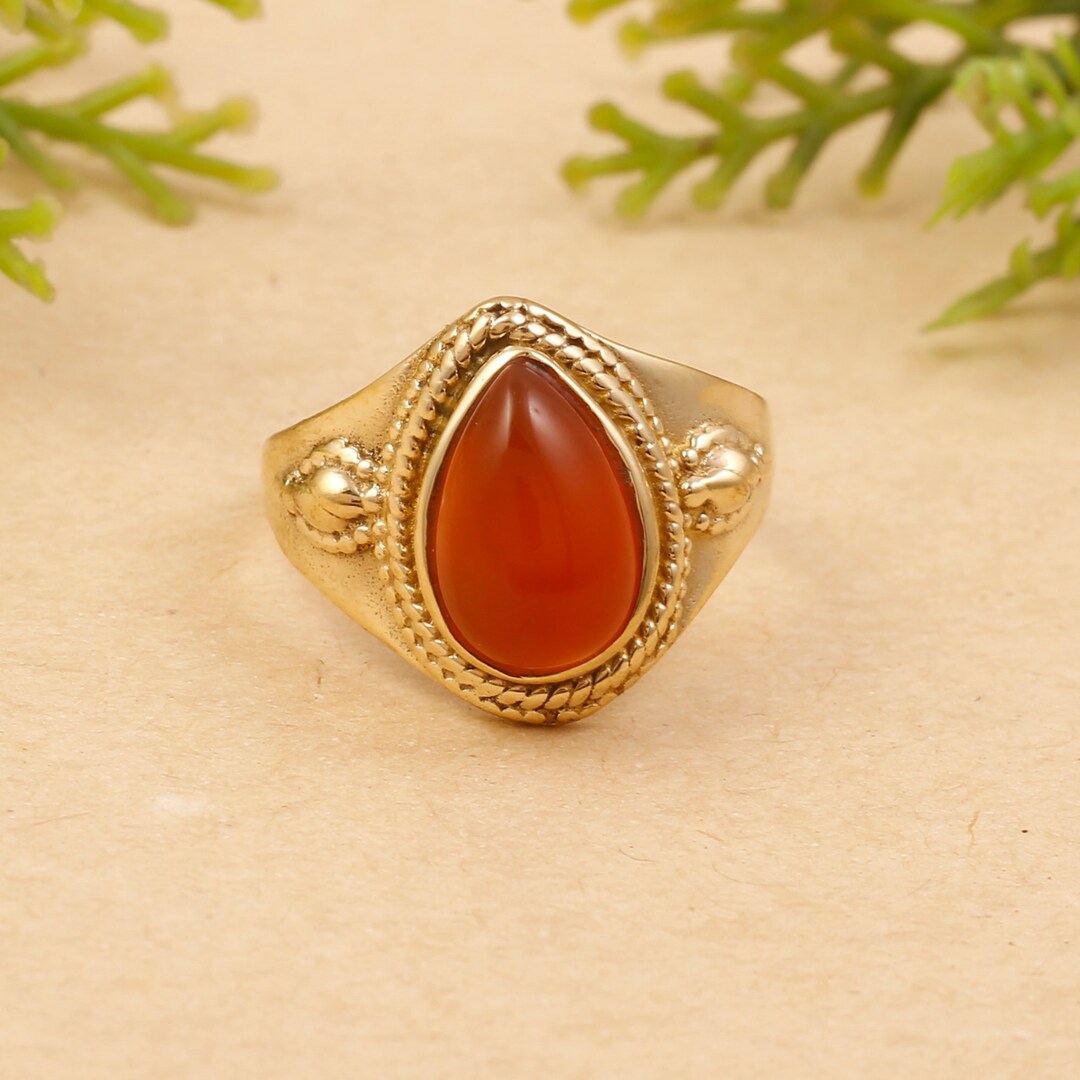 Karneol Ring, Messing Karneol Ring, Edelstein Ring, Statement Ring ...