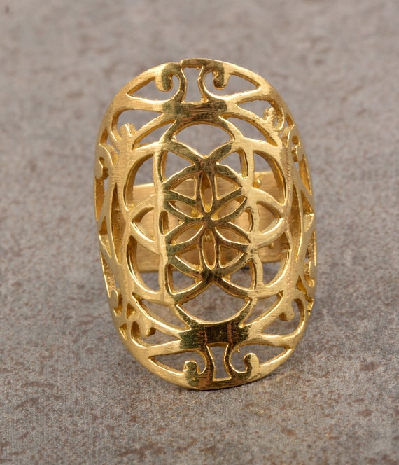 Flower of Life Ring Brass Ring Sacred Geometry Ring Gold | Etsy