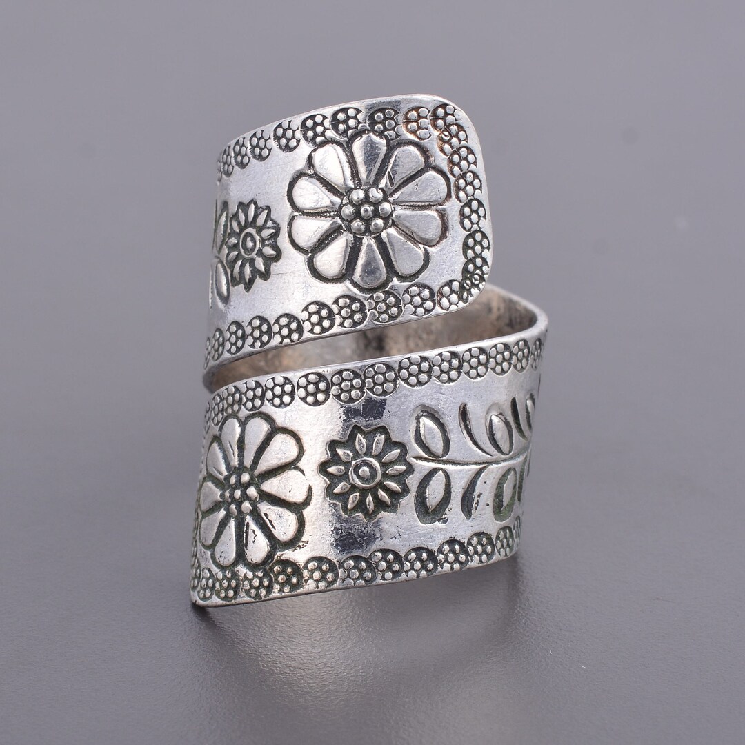 Hammered Sterling Silver Wide Band Ring, Handmade Shiny Silver Wrap ...