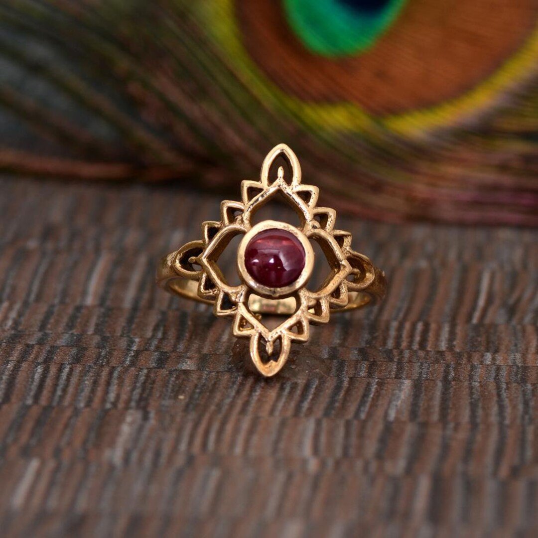 Roter Granat Ring, Messing Edelstein Ring, Statement Ring, Boho Ring ...
