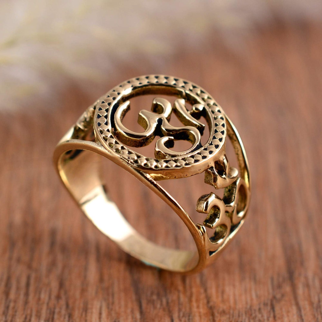 Brass Om Ring Gold Om Ring, Protection Ring, Shiva Om Ring, Yoga Ring ...