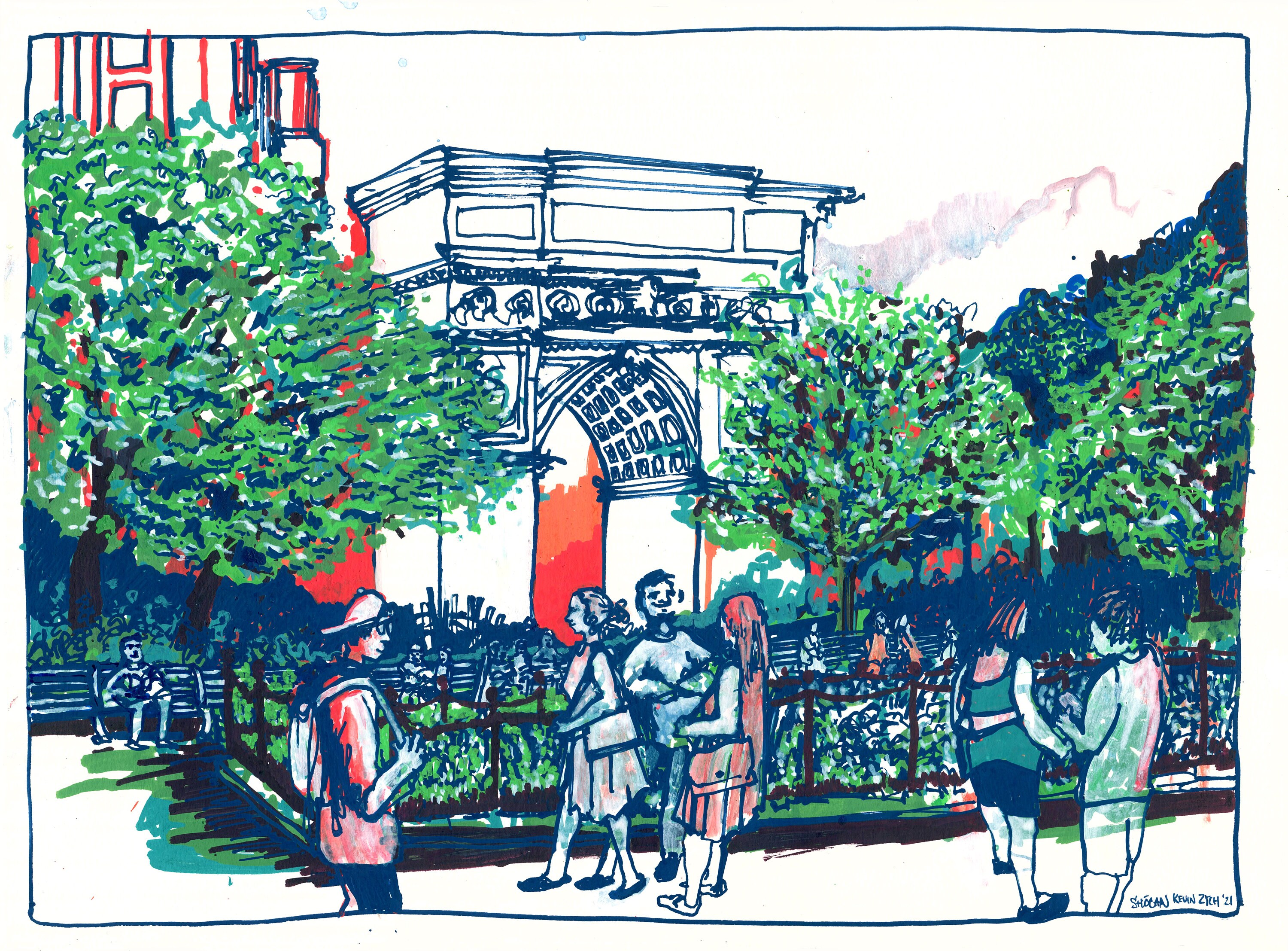 NYC Original Wall Art Washington Square Park Landscape Painting Arte de ...