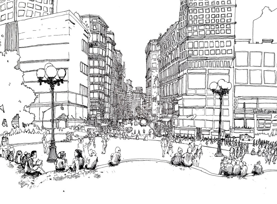 NYC Union Square and Broadway Art Print 11 X 14 Risograph Art Print by ...