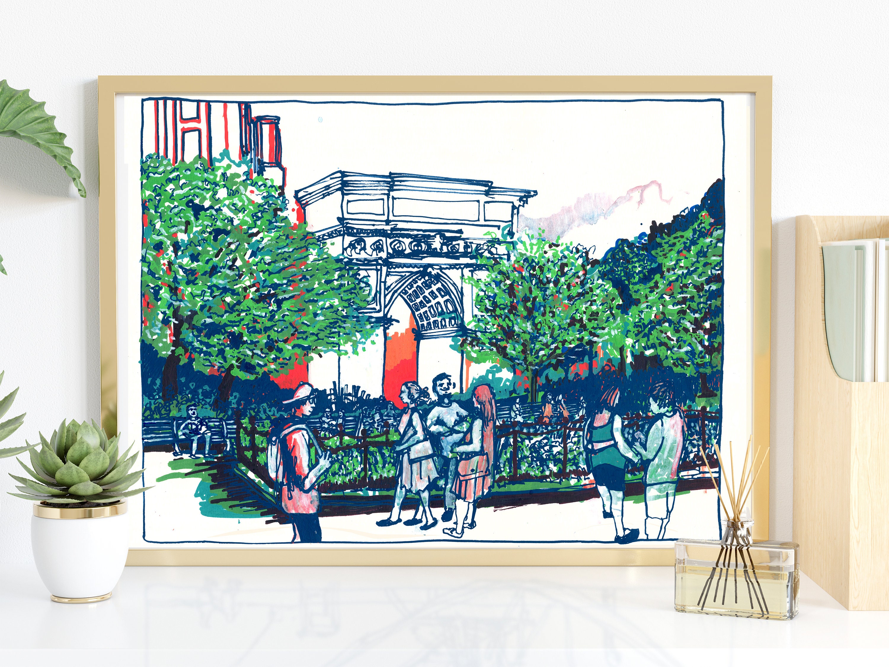 NYC Original Wall Art Washington Square Park Landscape Painting Arte de ...